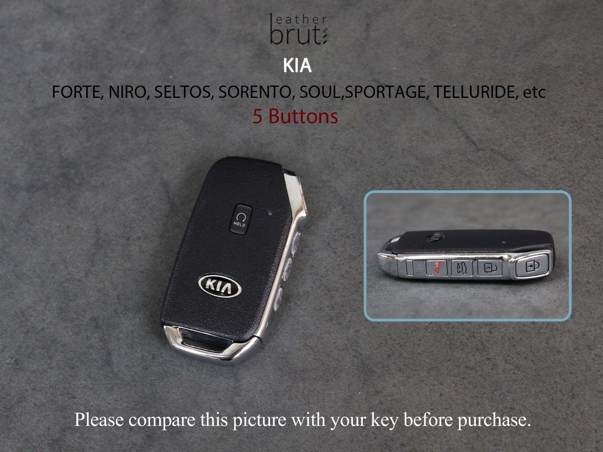 Kia Leather Key Case Leather Brut Black Red 1 Silver